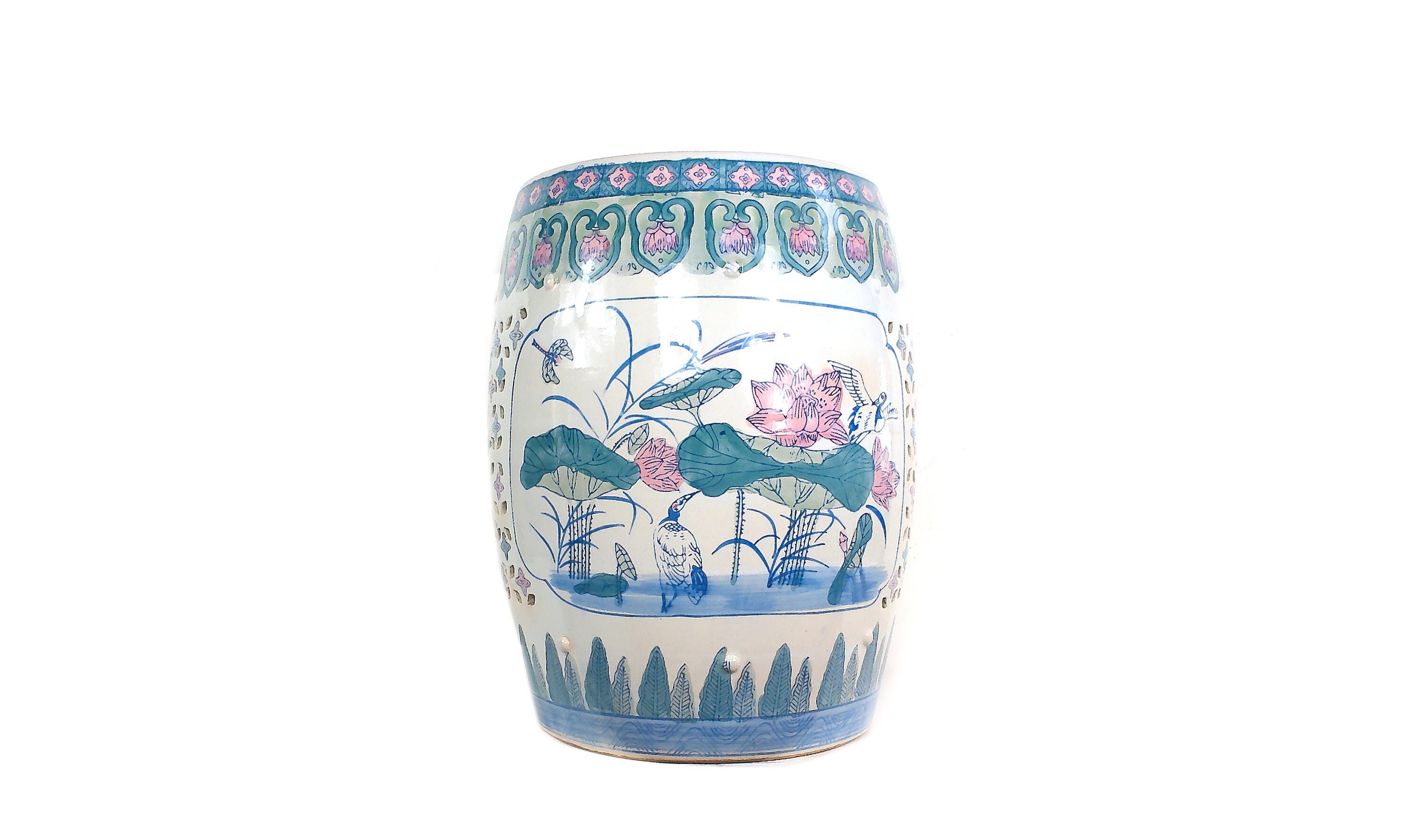 Chinese Antique Pink and Green Ceramic Garden Stool, Chinoiserie Chic ...