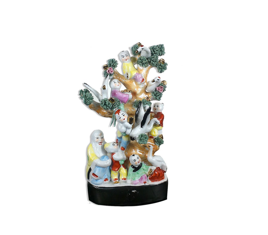 Chinese Mid-century Porcelain Tree of Prosperity Statue, Feng Shui ...