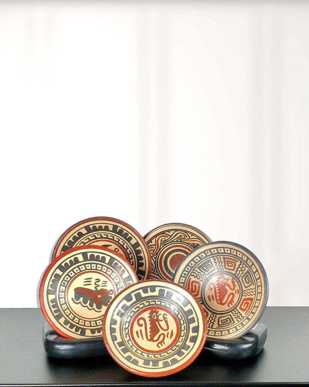 Peruvian Set of 5 Hand Painted Decorative Terracotta, Vintage ...