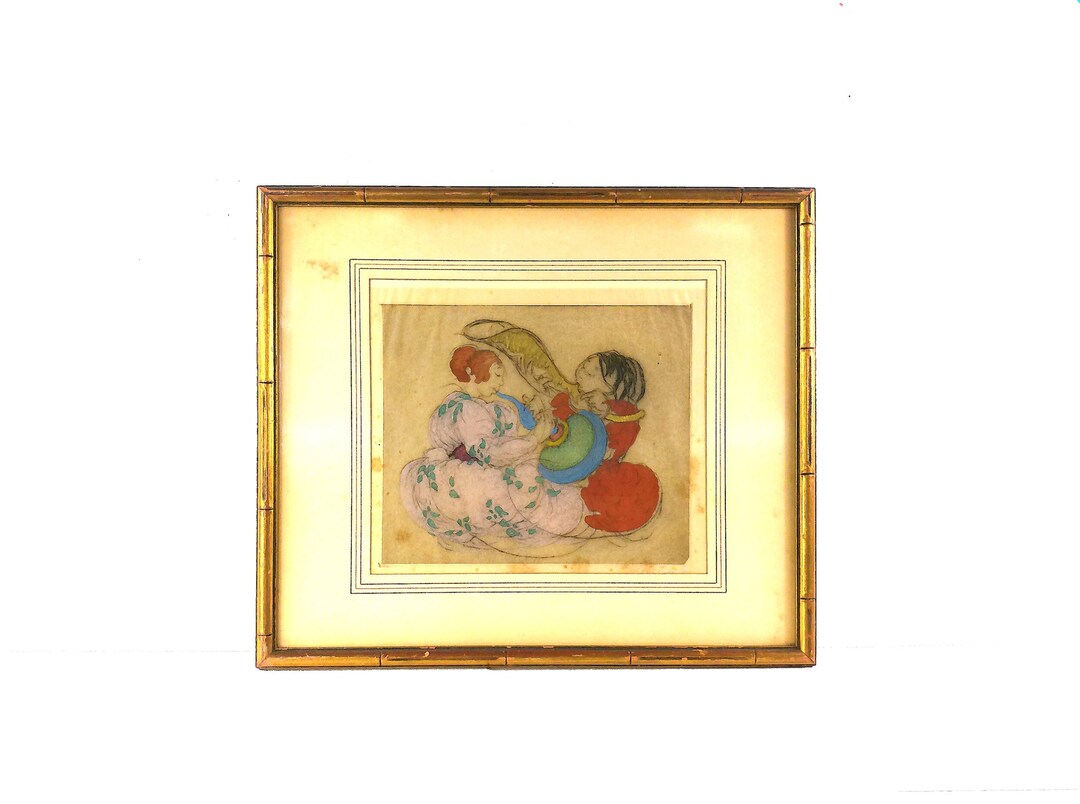 Elyse Ashe Lord Signed Antique Hand Tinted Drypoint Etching of Two ...