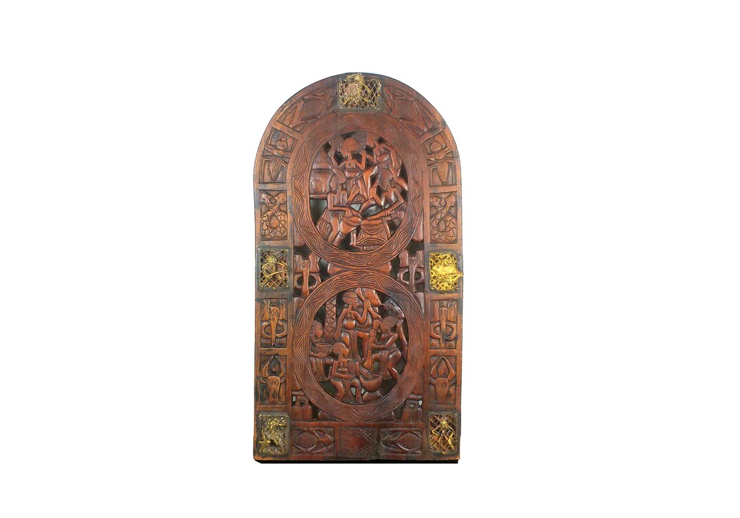 African Antique Hand Carved Bamoun Royal Wooden Door, Benin Bronze ...