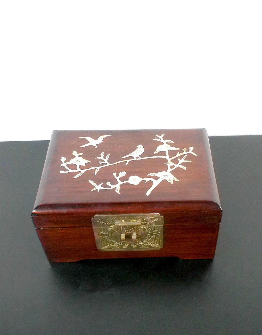 Chinese Rosewood Jewelry Box With Mother of Pearl Inlay, Bird Design ...
