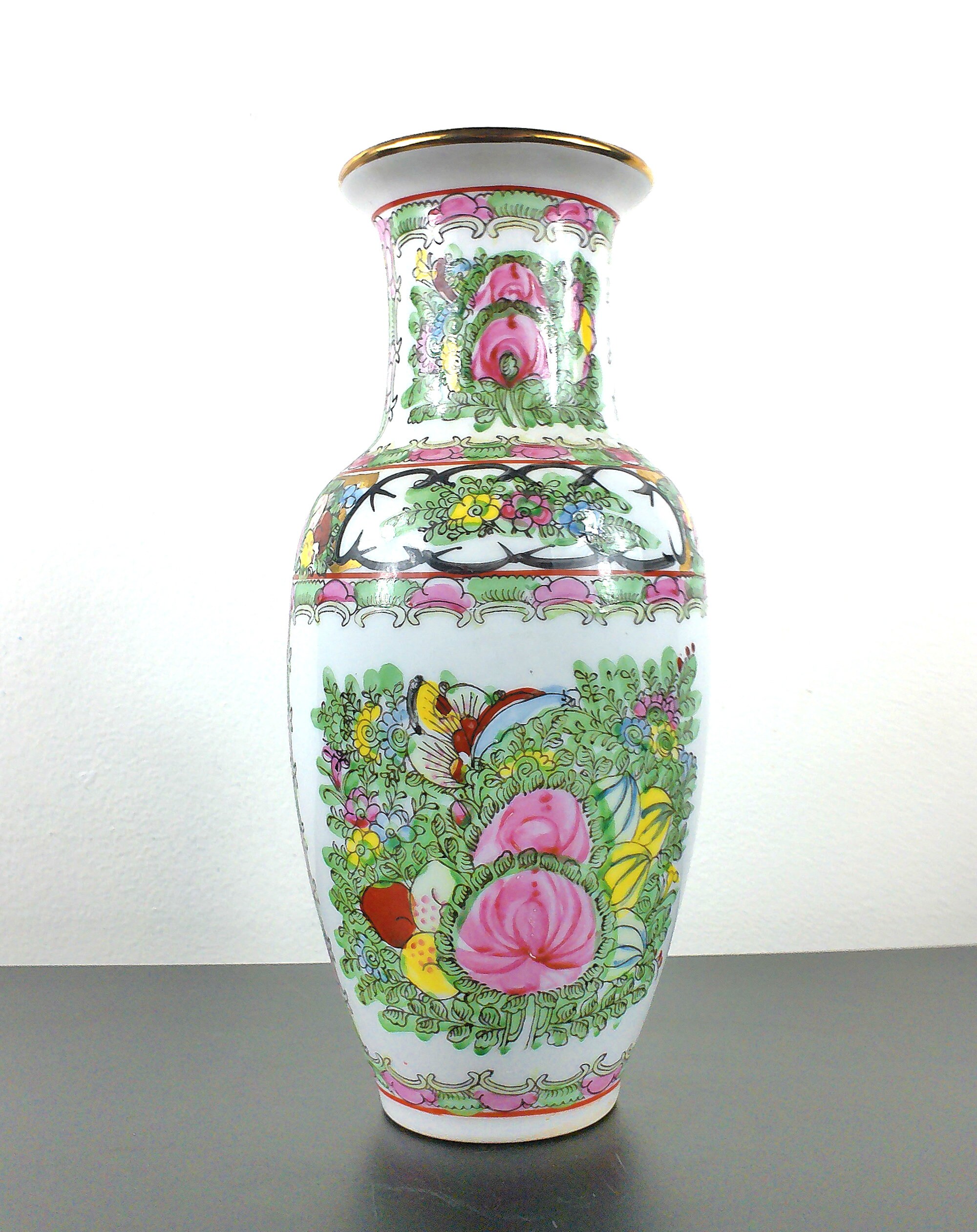 Chinese Export Large Famille Rose Table Vase, Vintage Chinoiserie Chic ...