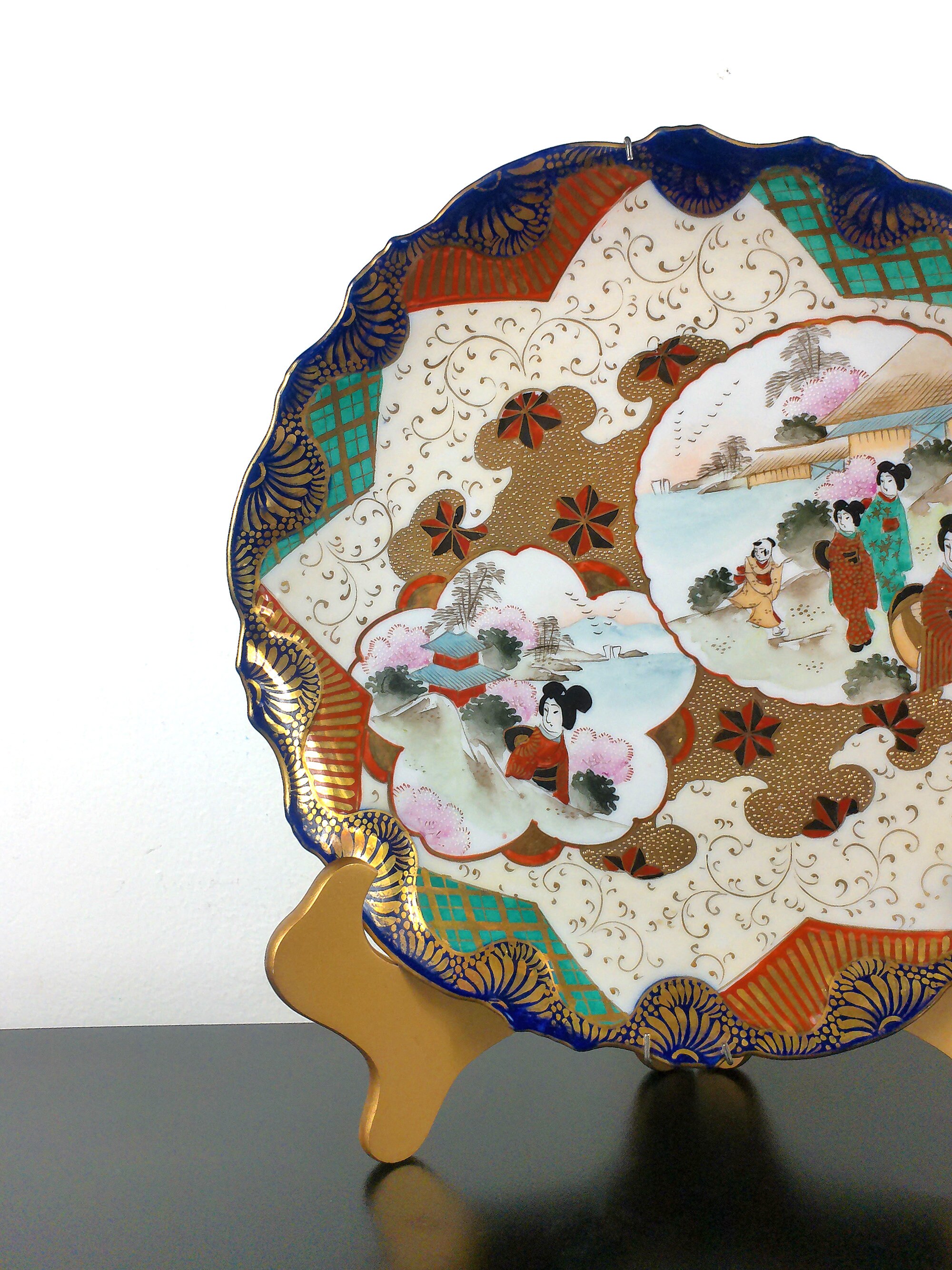 Japanese Antique Kutani Large Porcelain Plate, Gilt, Geisha, Vintage ...