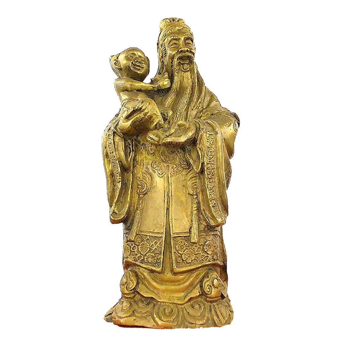 Antique Bronze Fu Lu Shou Statue - 13", Feng Shui Sculpture ...