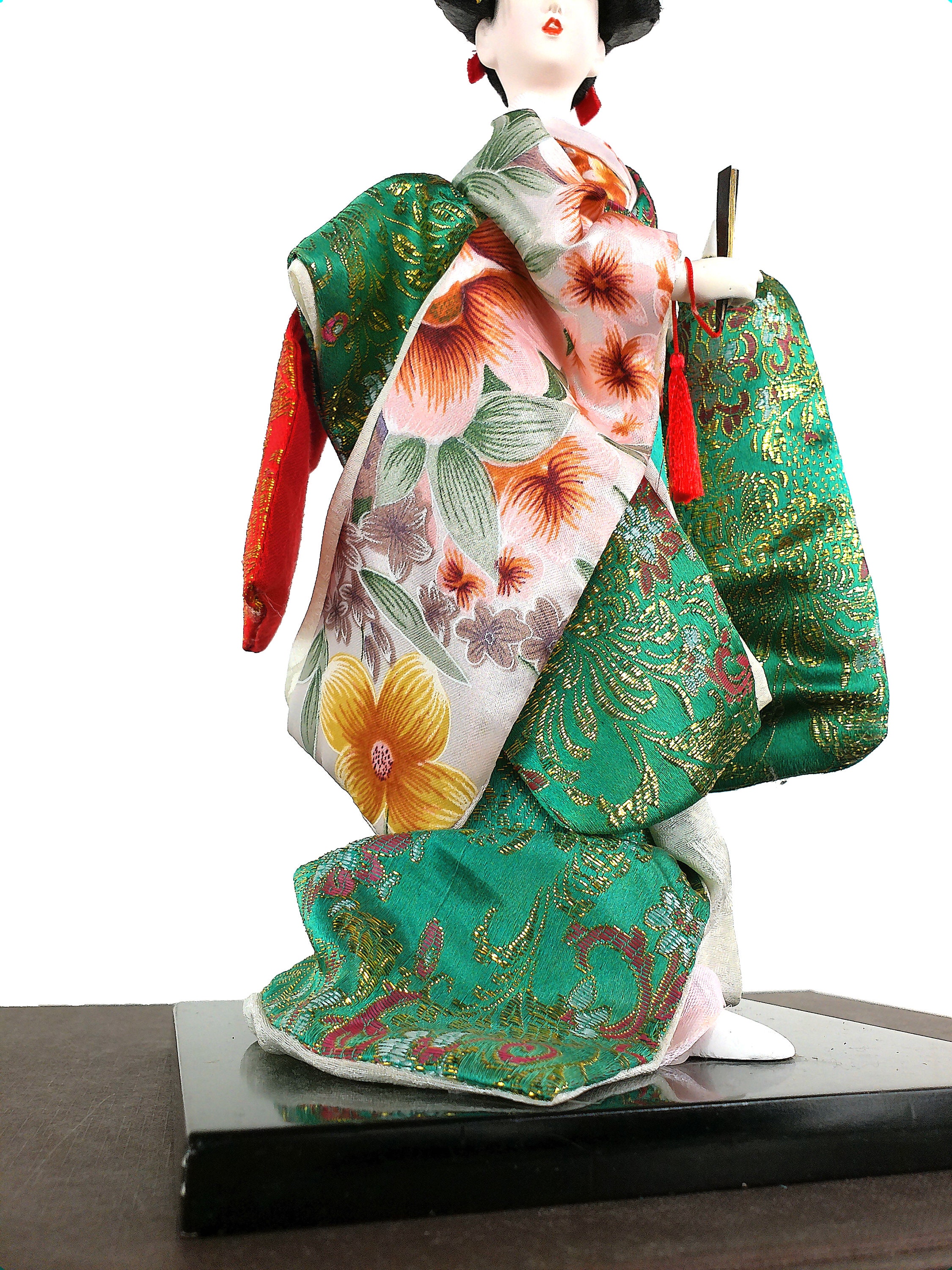 Vintage Japanese Kyugetsu Geisha Doll With Green Kimono, Chinoiserie ...