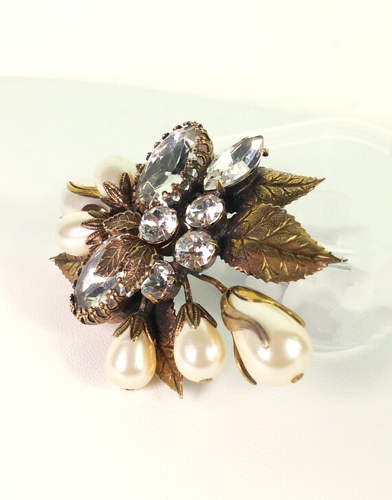 Regency Vintage Gold Ormolu Pearl Diamond Floral Broo… - Gem