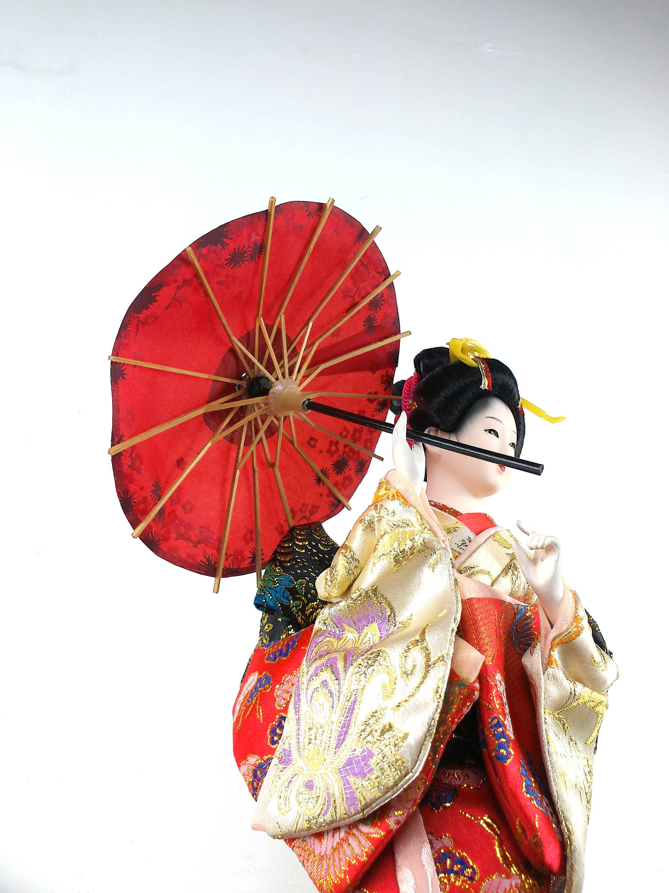 Vintage Japanese Kyugetsu Geisha Doll With Red Kimono & Umbrella ...