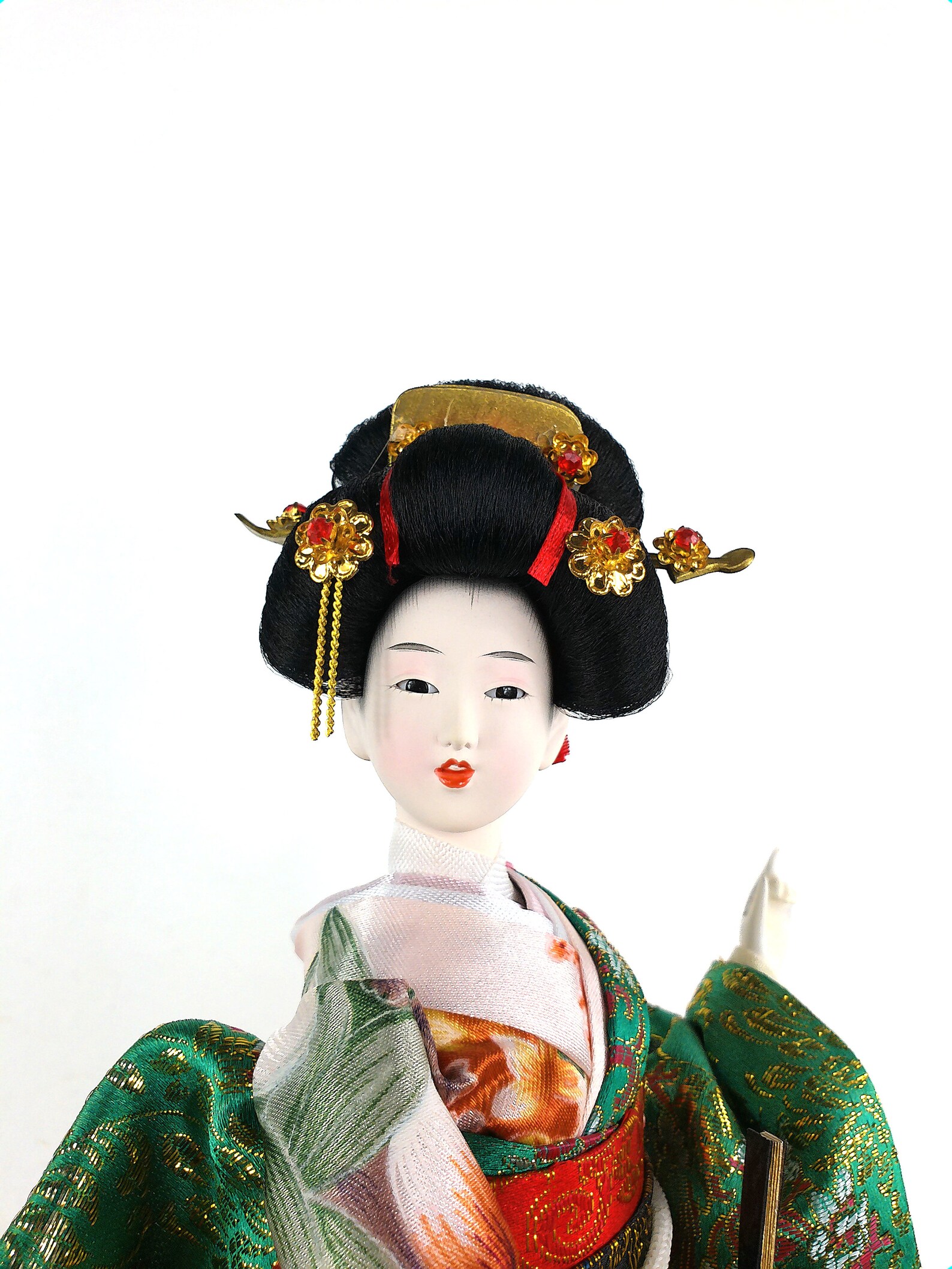 Vintage Japanese Kyugetsu Geisha Doll With Green Kimono, Chinoiserie ...