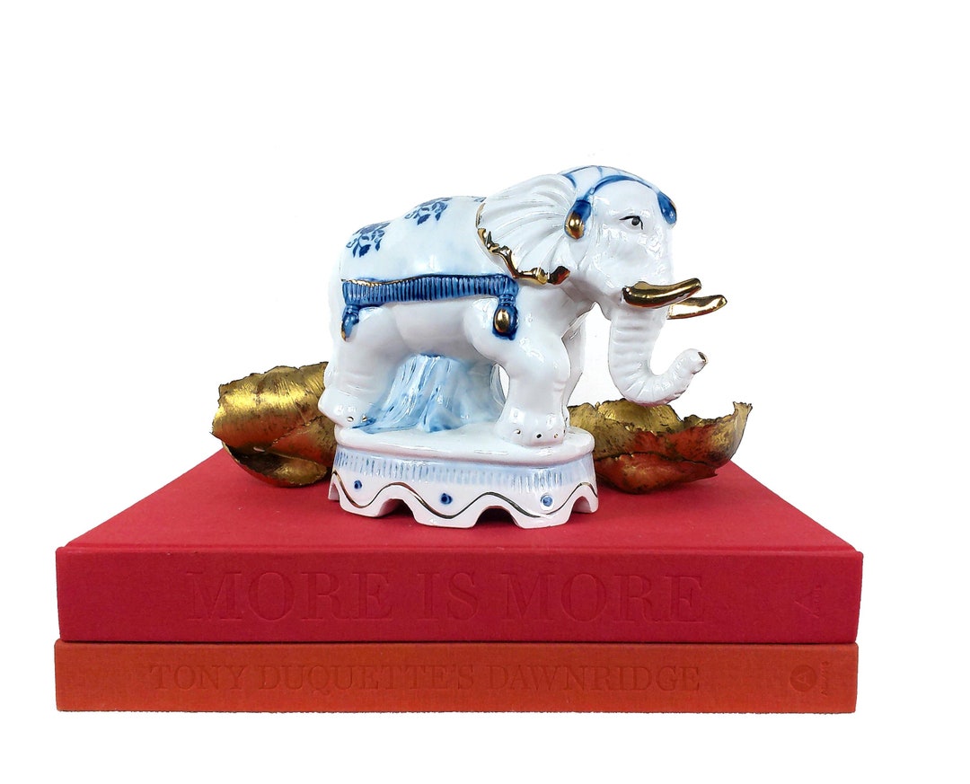Chinese Vintage Blue & White Porcelain Elephant Figurine, Shelfie ...