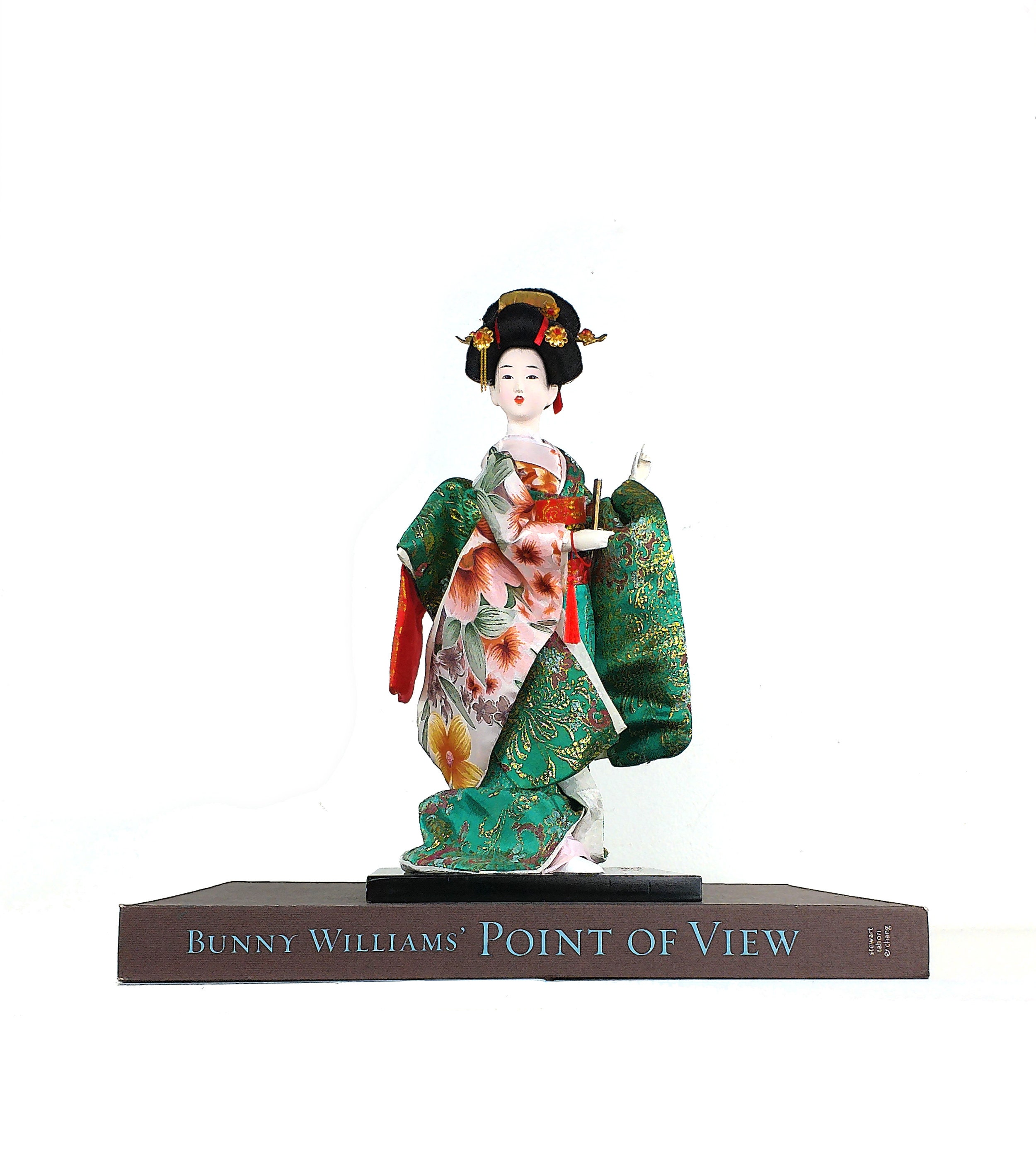 Vintage Japanese Kyugetsu Geisha Doll With Green Kimono, Chinoiserie ...