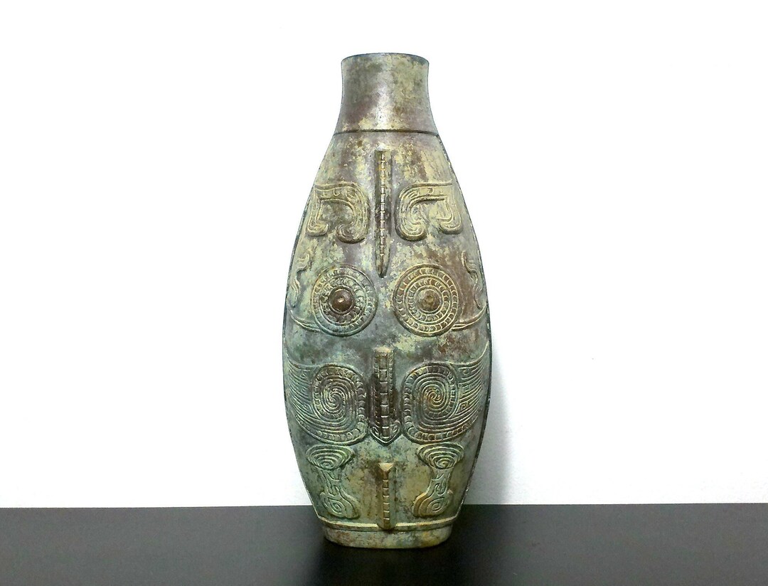 Chinese Vintage Laurence & Scott Bronzeware Vase, Verdigris, James Mont ...
