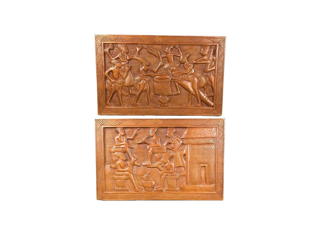 African Wall Art Pair / Set of 2 Nigerian Yoruba Hand Carved Wall ...