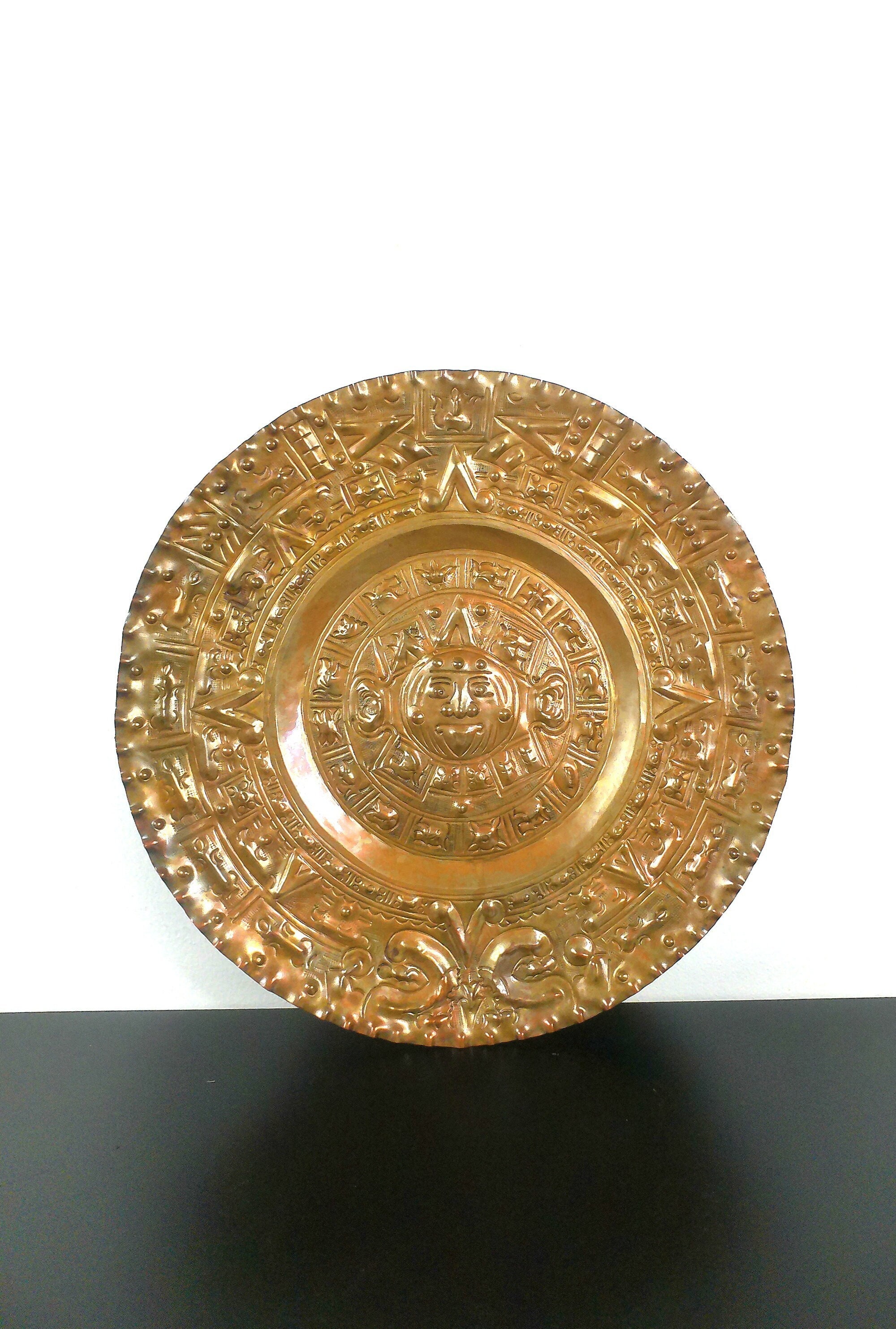 Mayan Aztec Plate, Embossed Copper Wall Plate, Mid-century Wall Decor ...