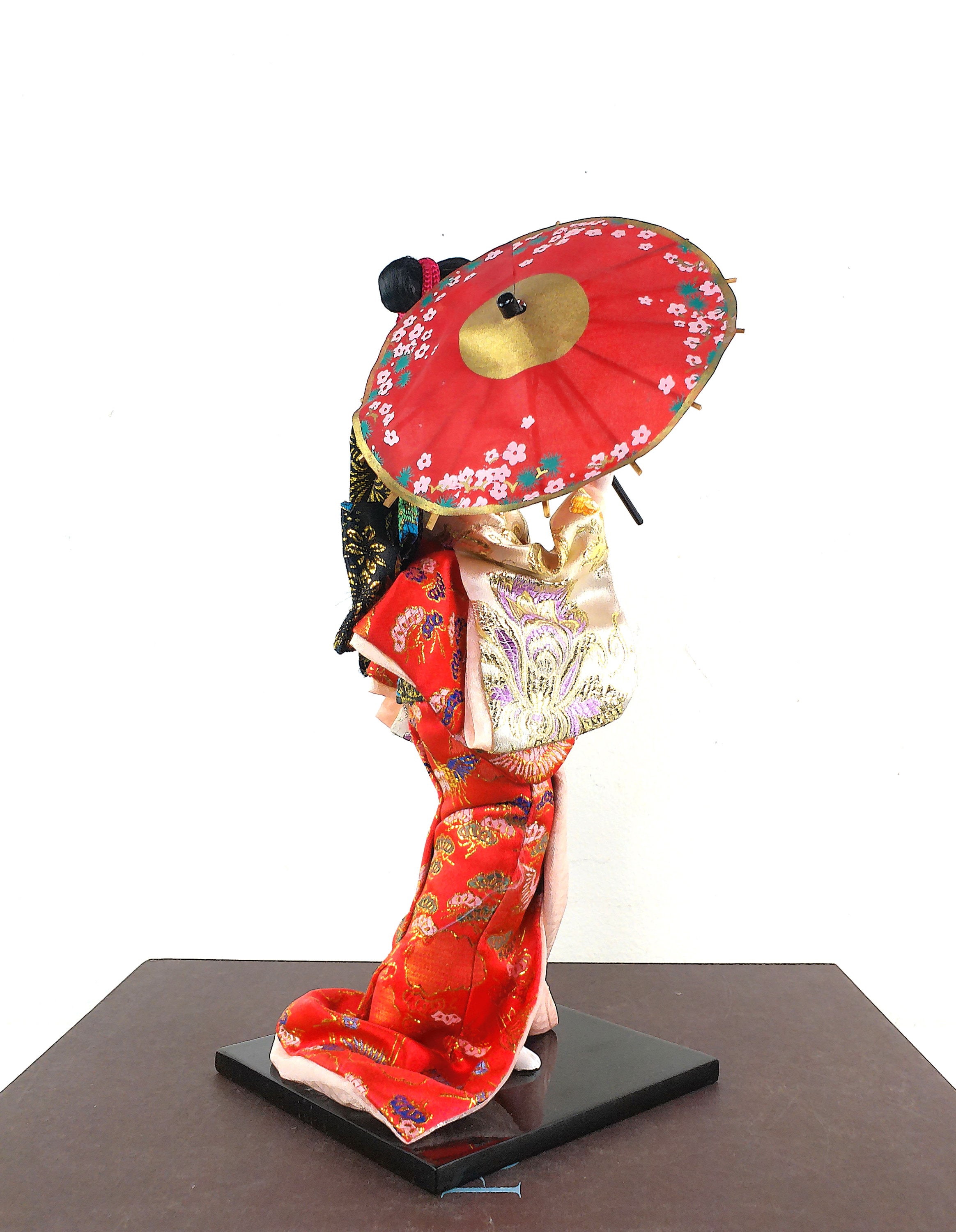 Vintage Japanese Kyugetsu Geisha Doll With Red Kimono & Umbrella ...