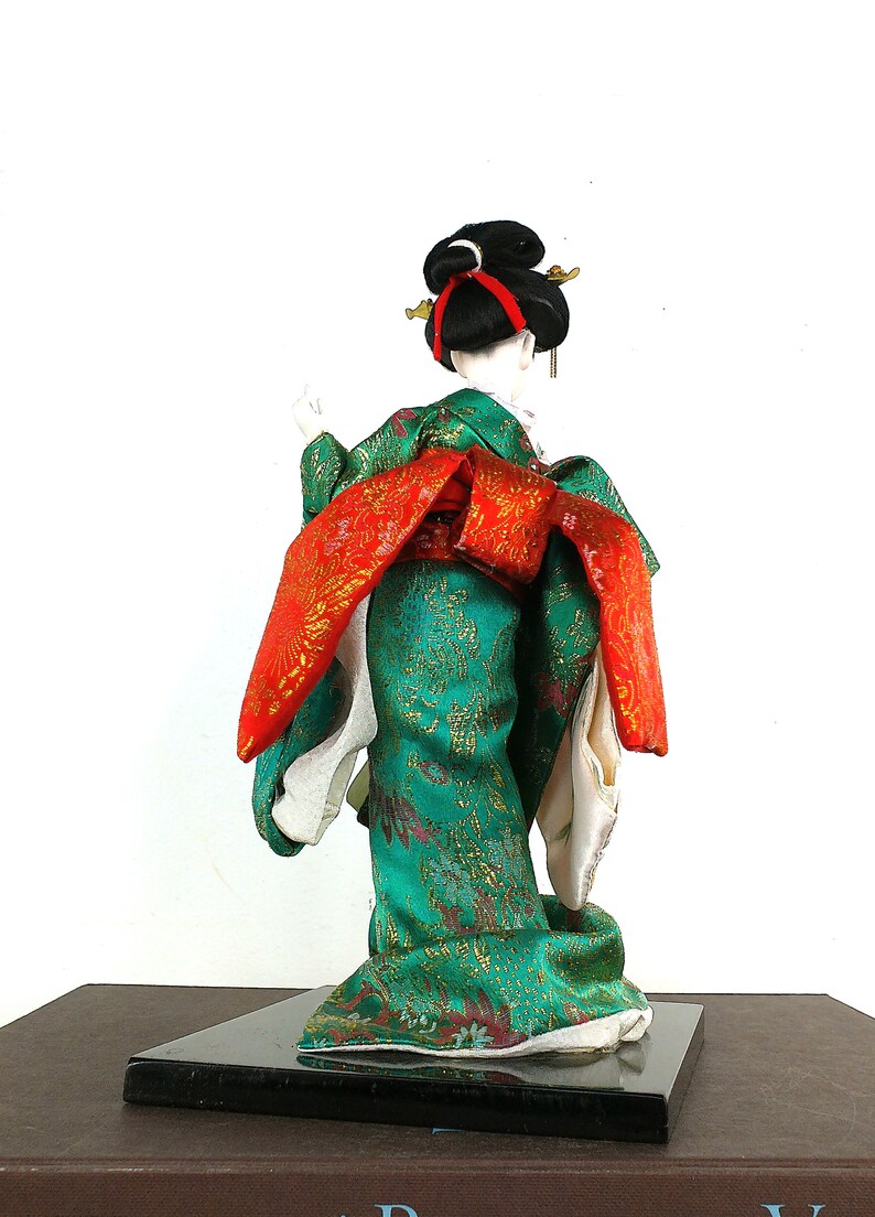 Vintage Japanese Kyugetsu Geisha Doll With Green Kimono, Chinoiserie ...