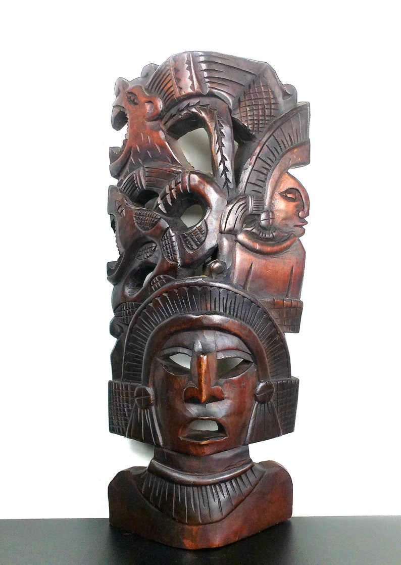 Mayan Mask, Hand Carved Wooden Mask, Mexican Kukulkhan South American ...