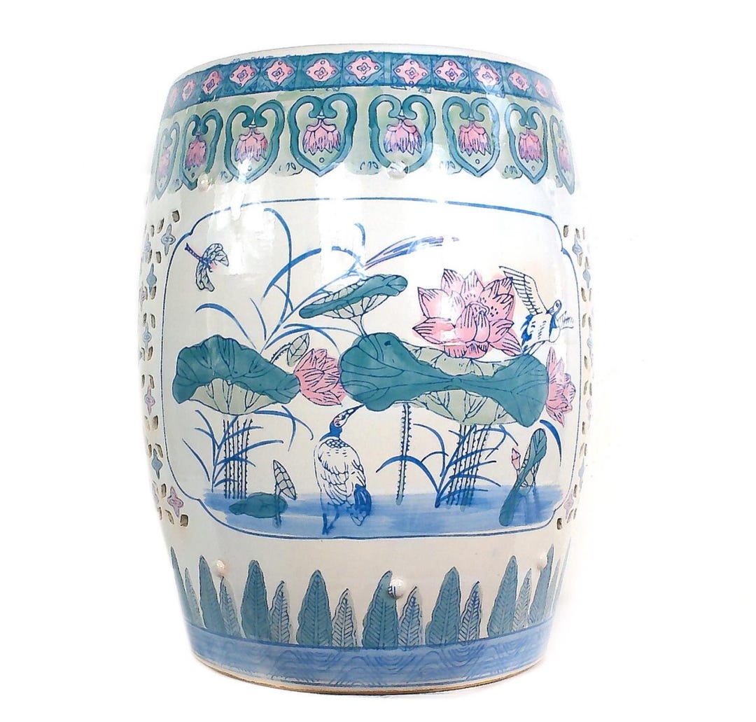 Chinese Antique Pink and Green Ceramic Garden Stool, Chinoiserie Chic ...