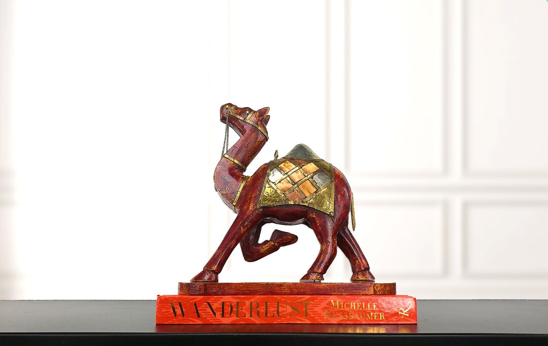 Indian Wooden Camel Sculpture, Red, Primitive Statues, Folk Art, Boho ...