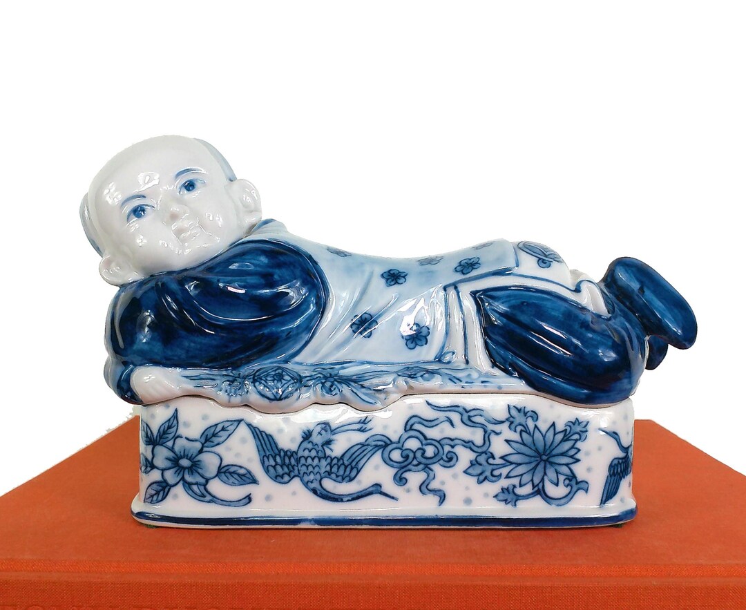 Chinese Porcelain Opium Pillow Box, Blue and White Chinoiserie Decor - Etsy