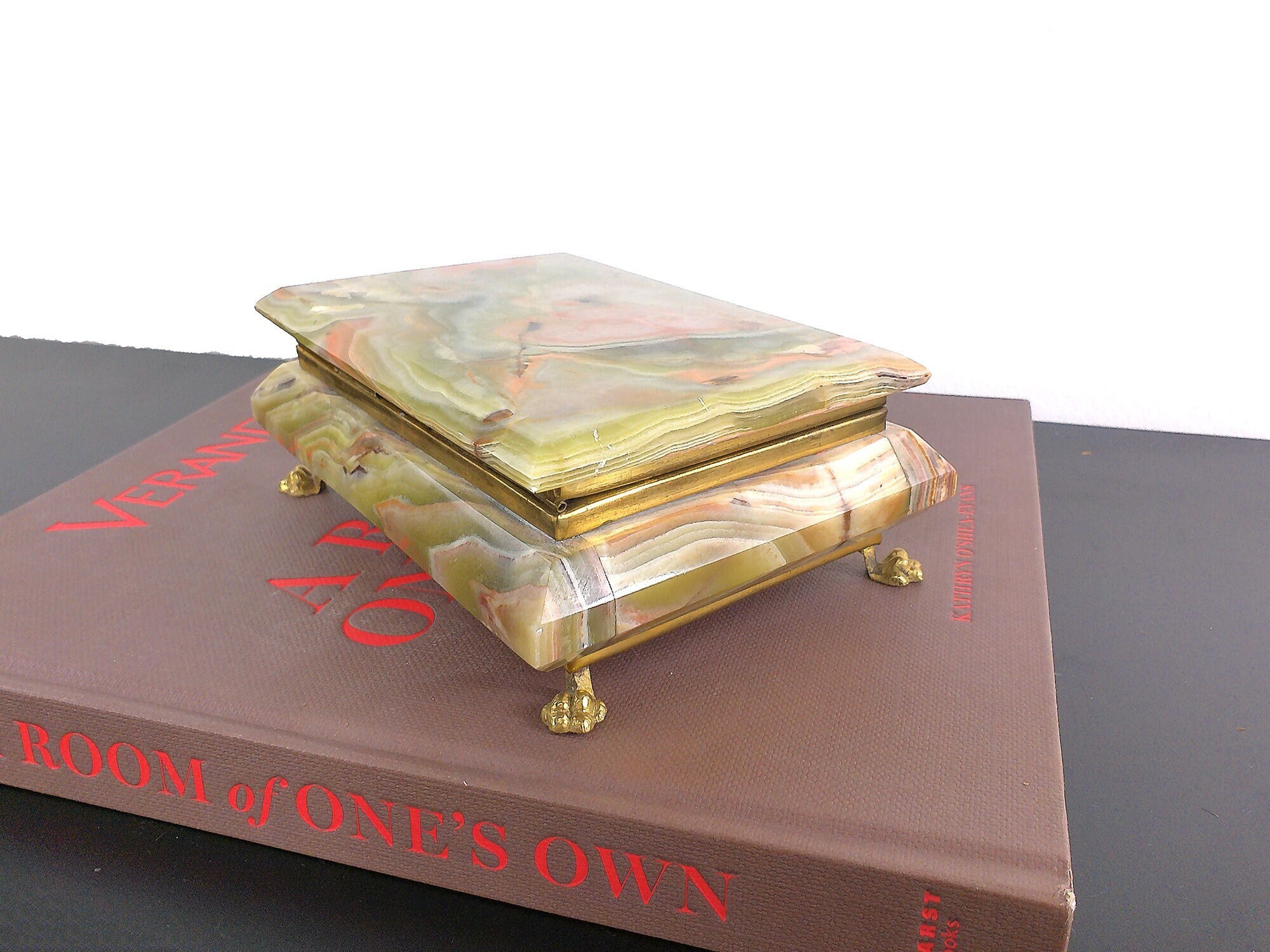 Green Onyx Jewelry Box, Made in India, Semiprecious Stone, Trinket ...