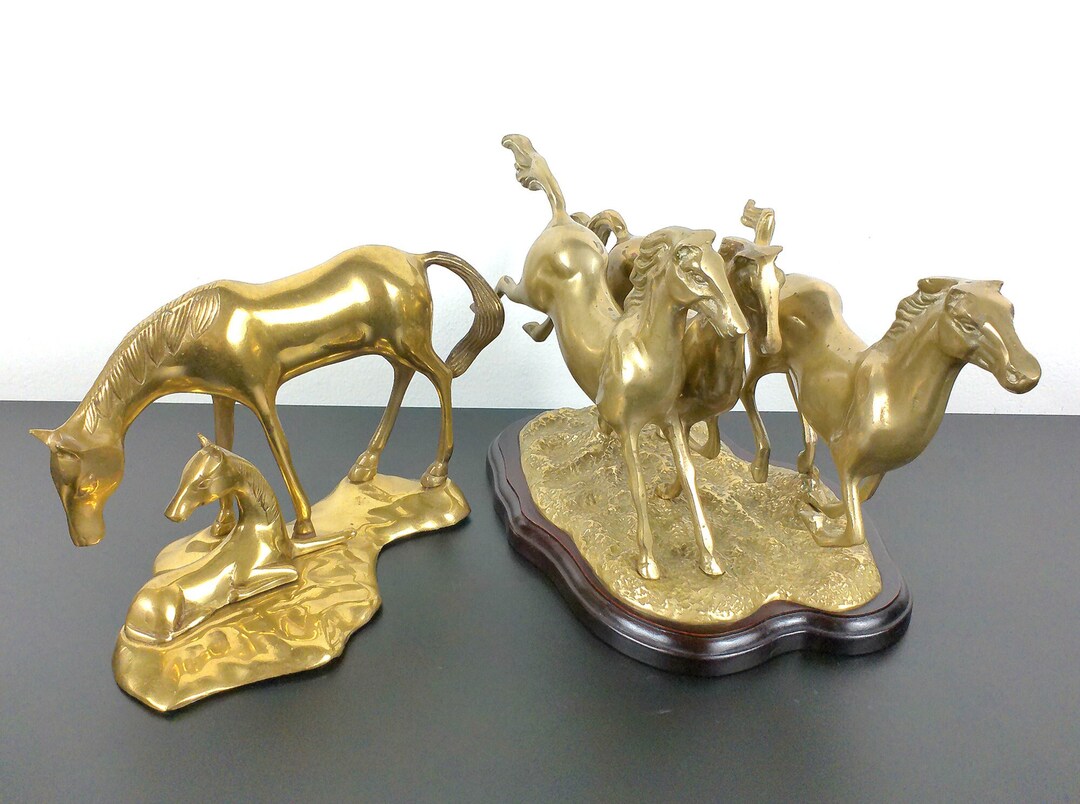 Brass Horse Sculpture, Gilt, Gold Animal Statues, Hollywood Regency ...