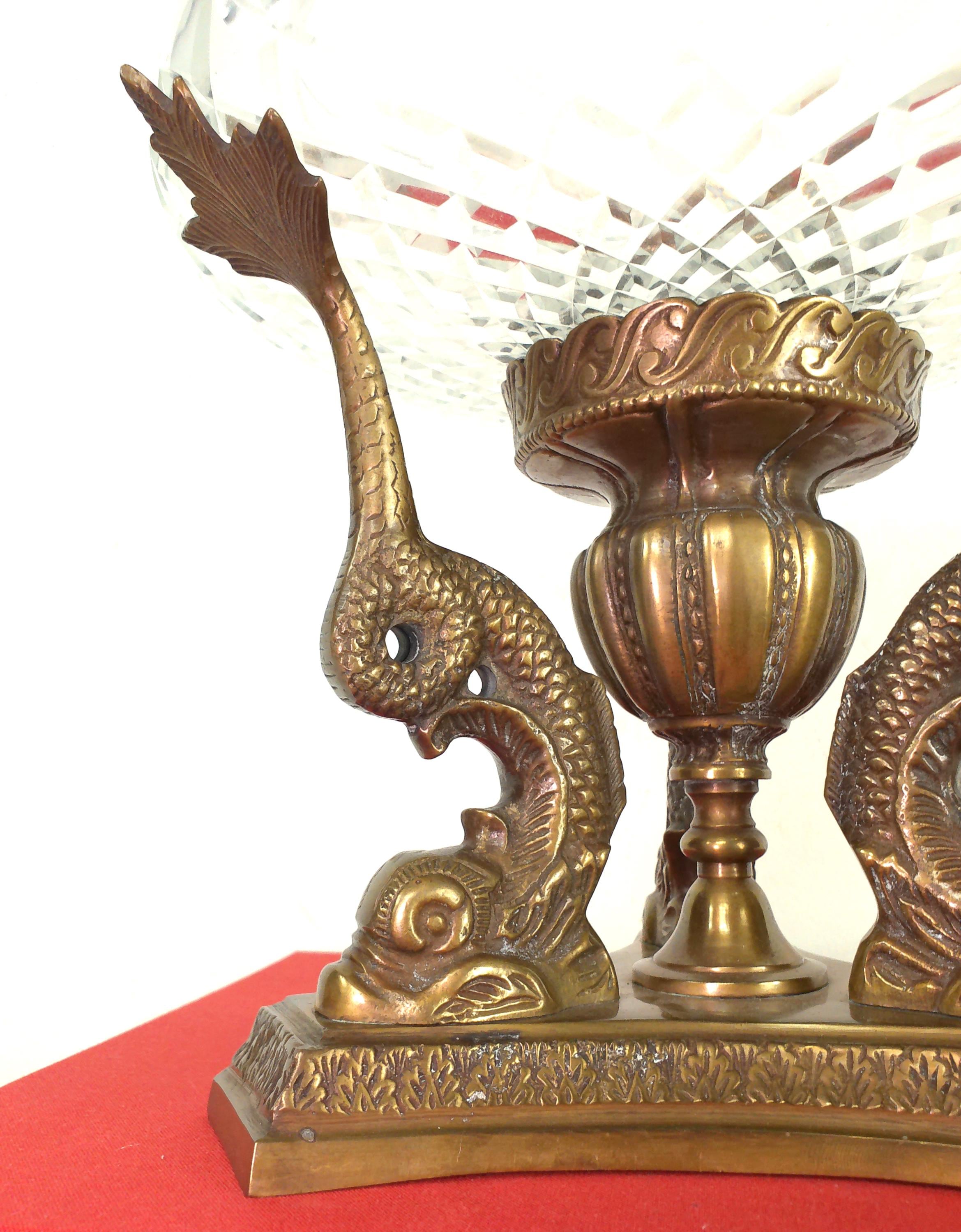 French Hollywood Regency Brass Dolphin Compote, Cut Glass Bowl - Etsy