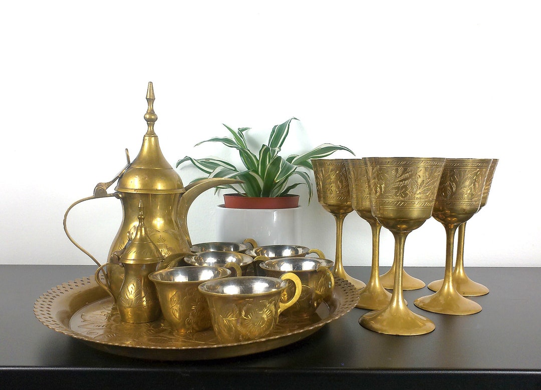 Turkish Islamic Brass Tea Sets, Dallah, Golf Carafe, Full Service ...