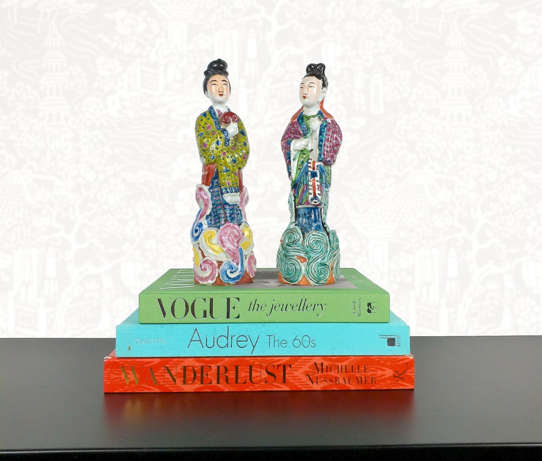 Chinese Export Pair / Set of 2 Famille Rose Quan Yin Figurines, Antique ...
