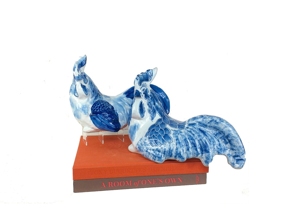 Chinese Pair / Set of 2 Blue and White Porcelain Hen Sculptures ...