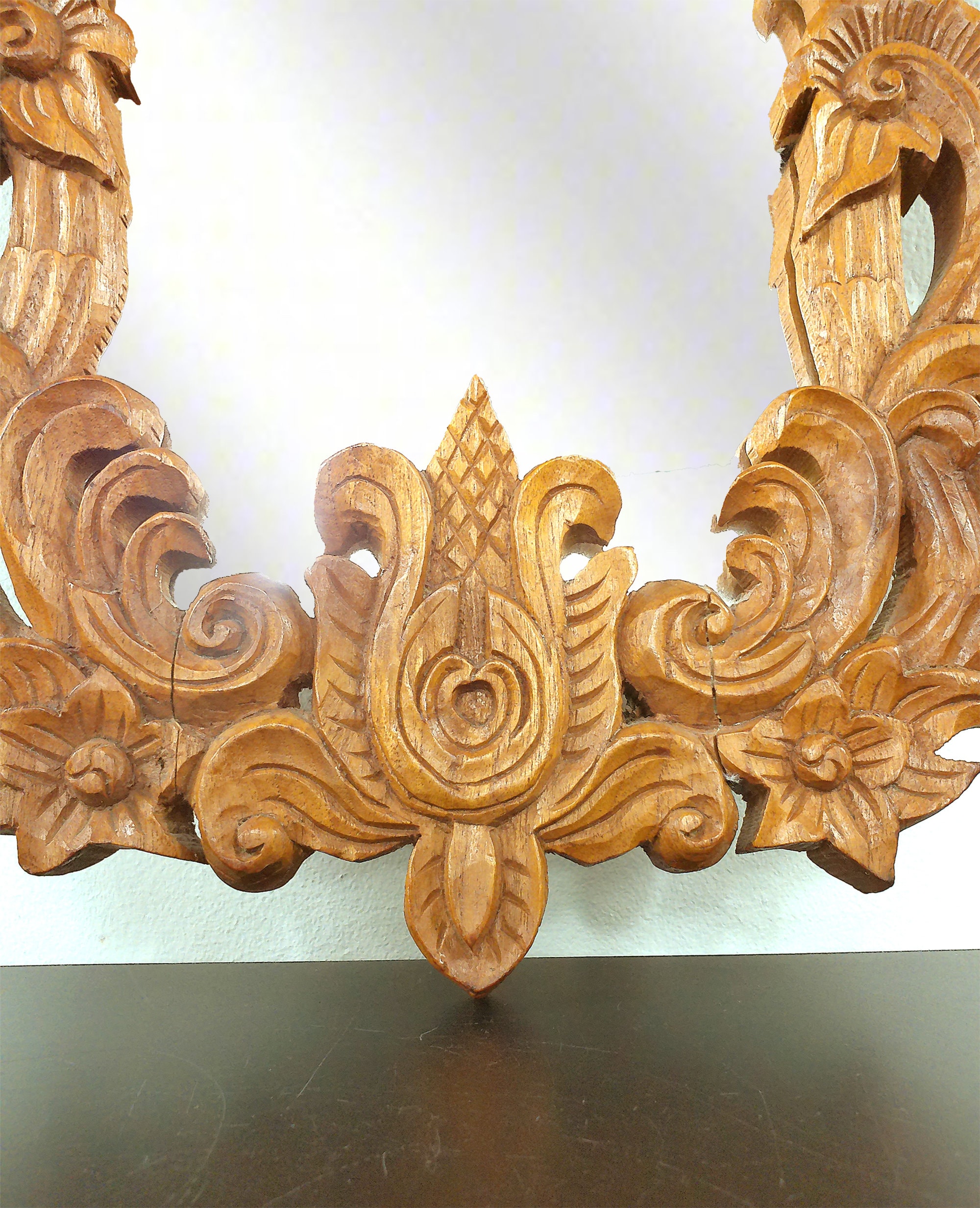 Indonesian Vintage Rococo Style Hand Carved Suar Wood Wall Mirror ...
