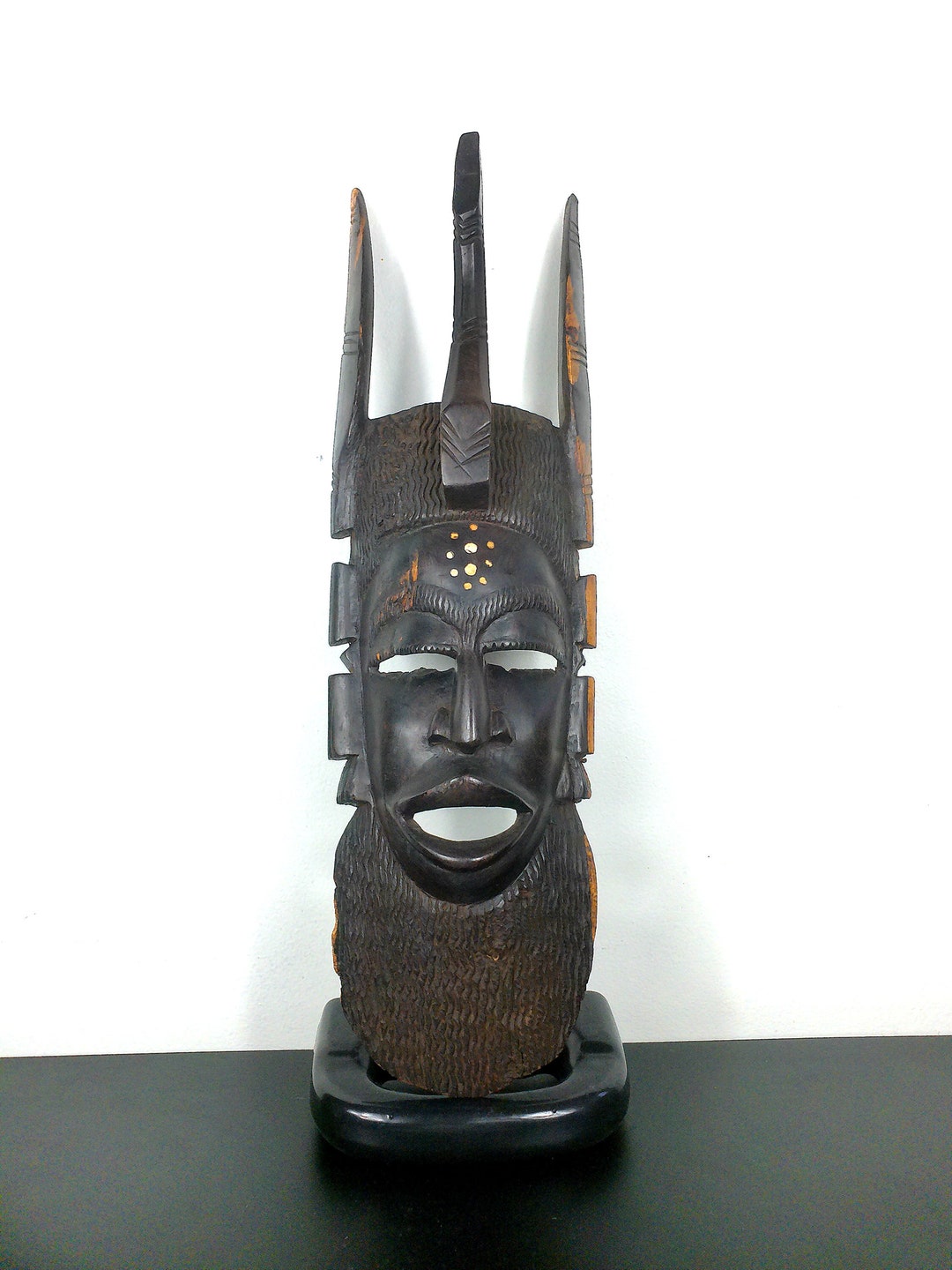 African Mask, Senegalese Mask, Hand Carved Wooden Bone Inlay Mask ...