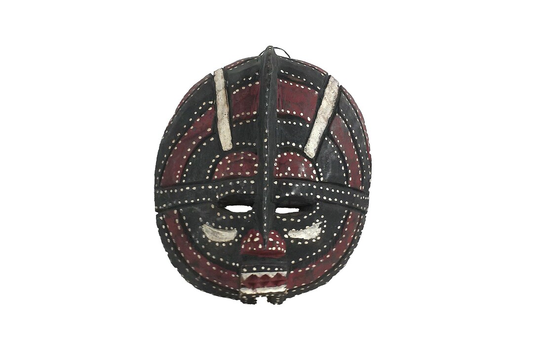 African Antique Hand Painted Red & Black Congolese Baluba Face Mask ...