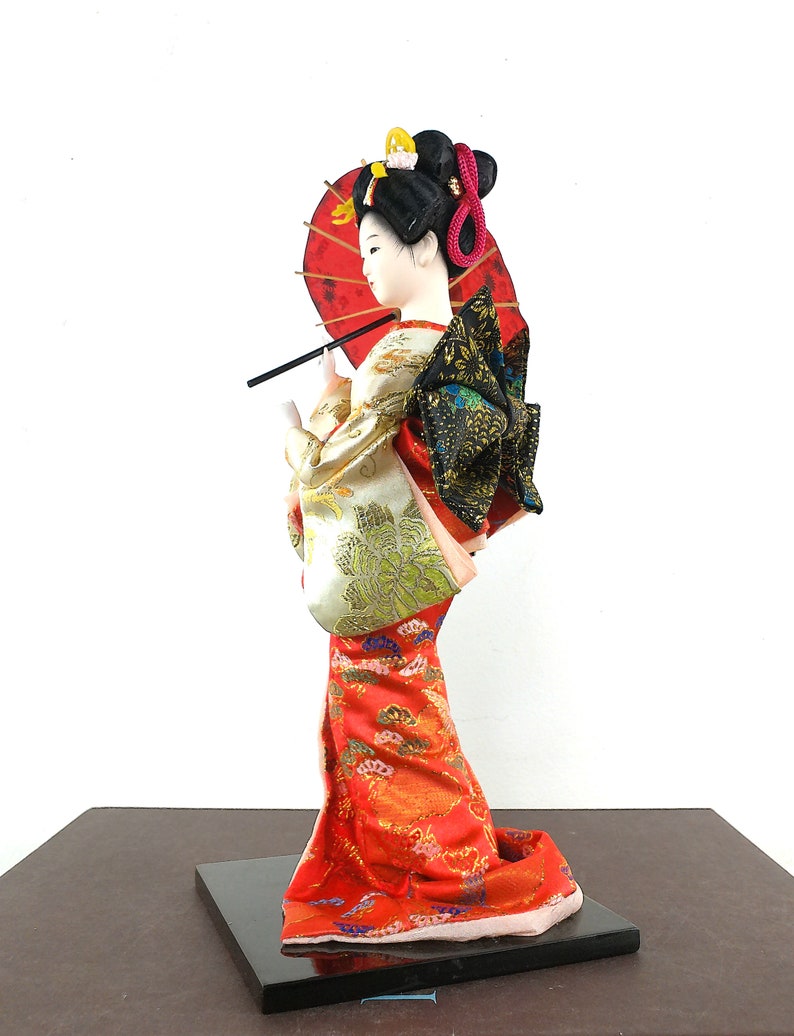 Vintage Japanese Kyugetsu Geisha Doll With Red Kimono & Umbrella ...