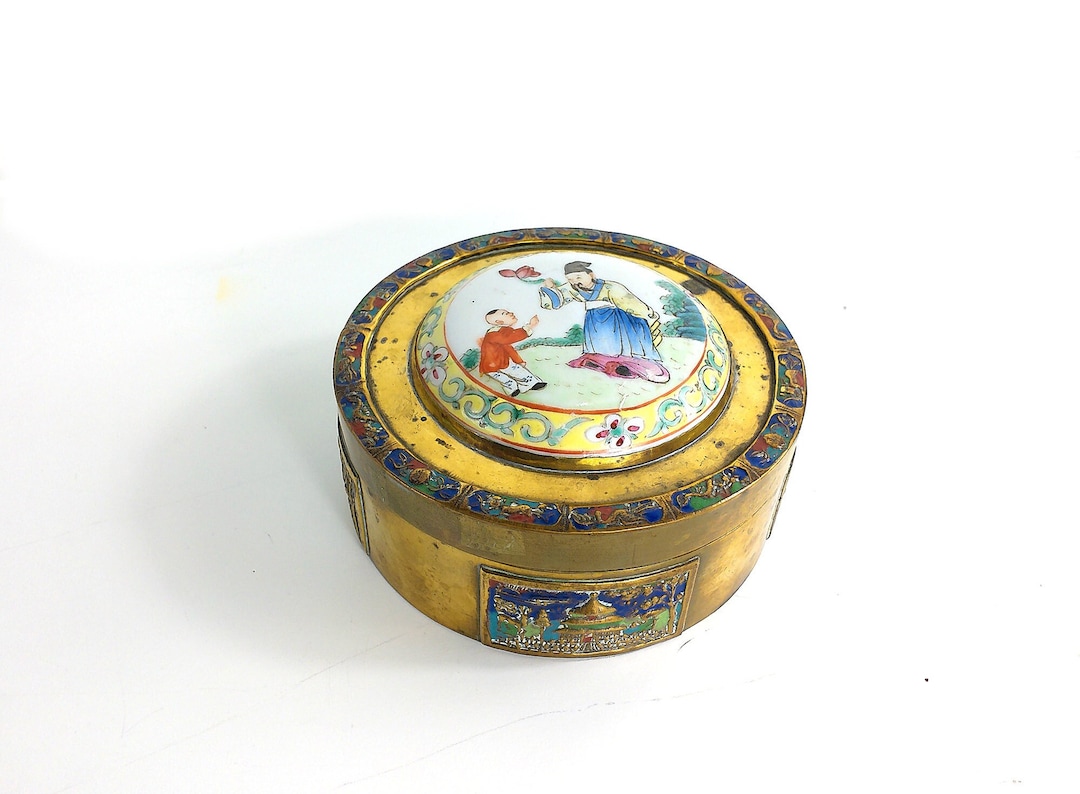 Chinese Export Antique Famille Rose Enameled Brass Canton Jewelry Box ...