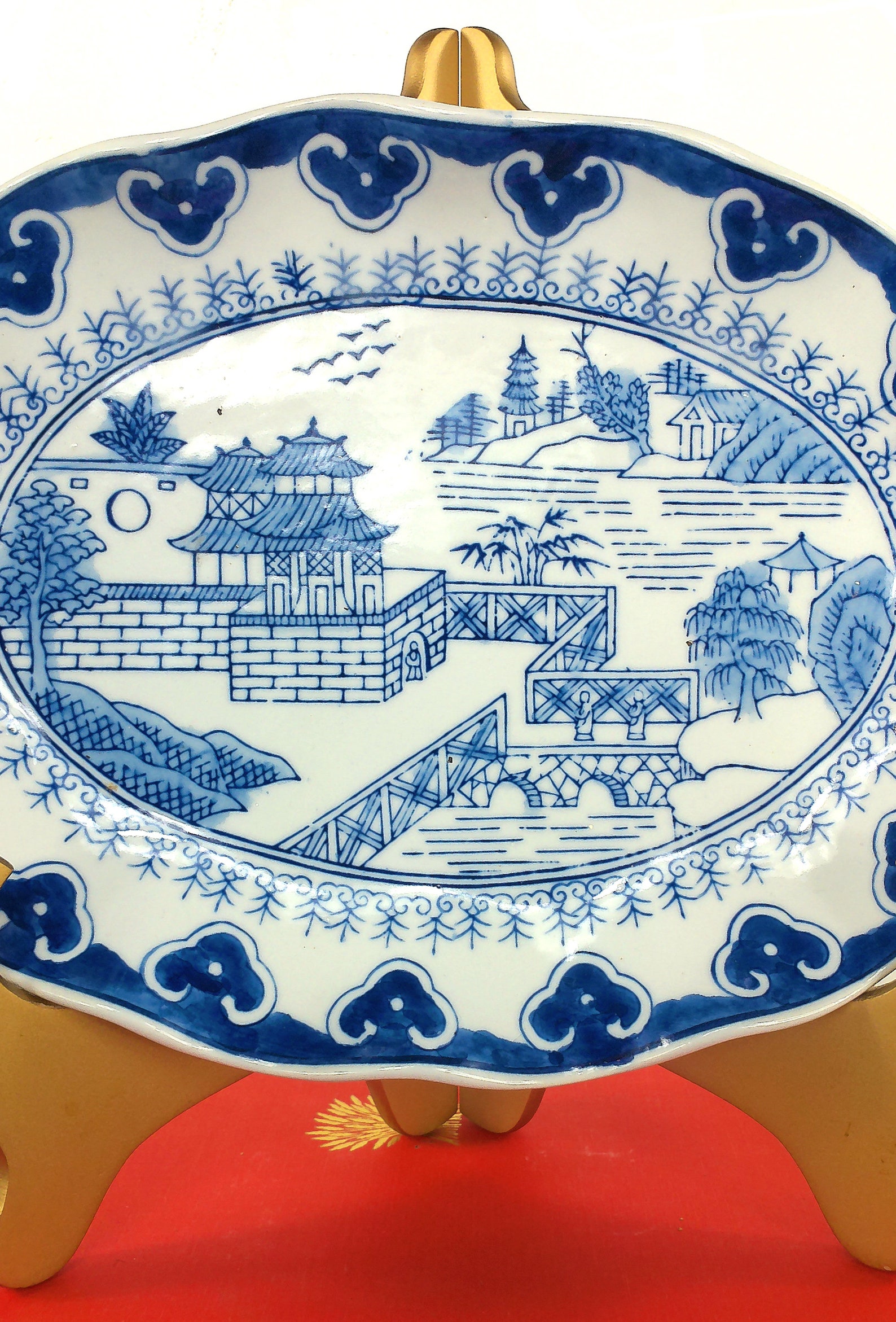 Chinese Export Blue and White Scalloped Tray, Relish Dish, Antique ...