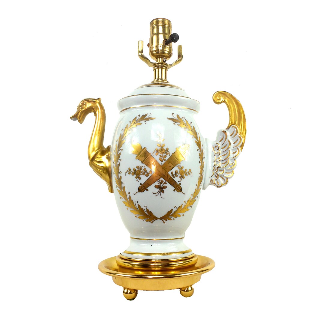 Marbro 16" Vintage Gilt Porcelain Swan Lamp, Hollywood Regency Decor - Etsy