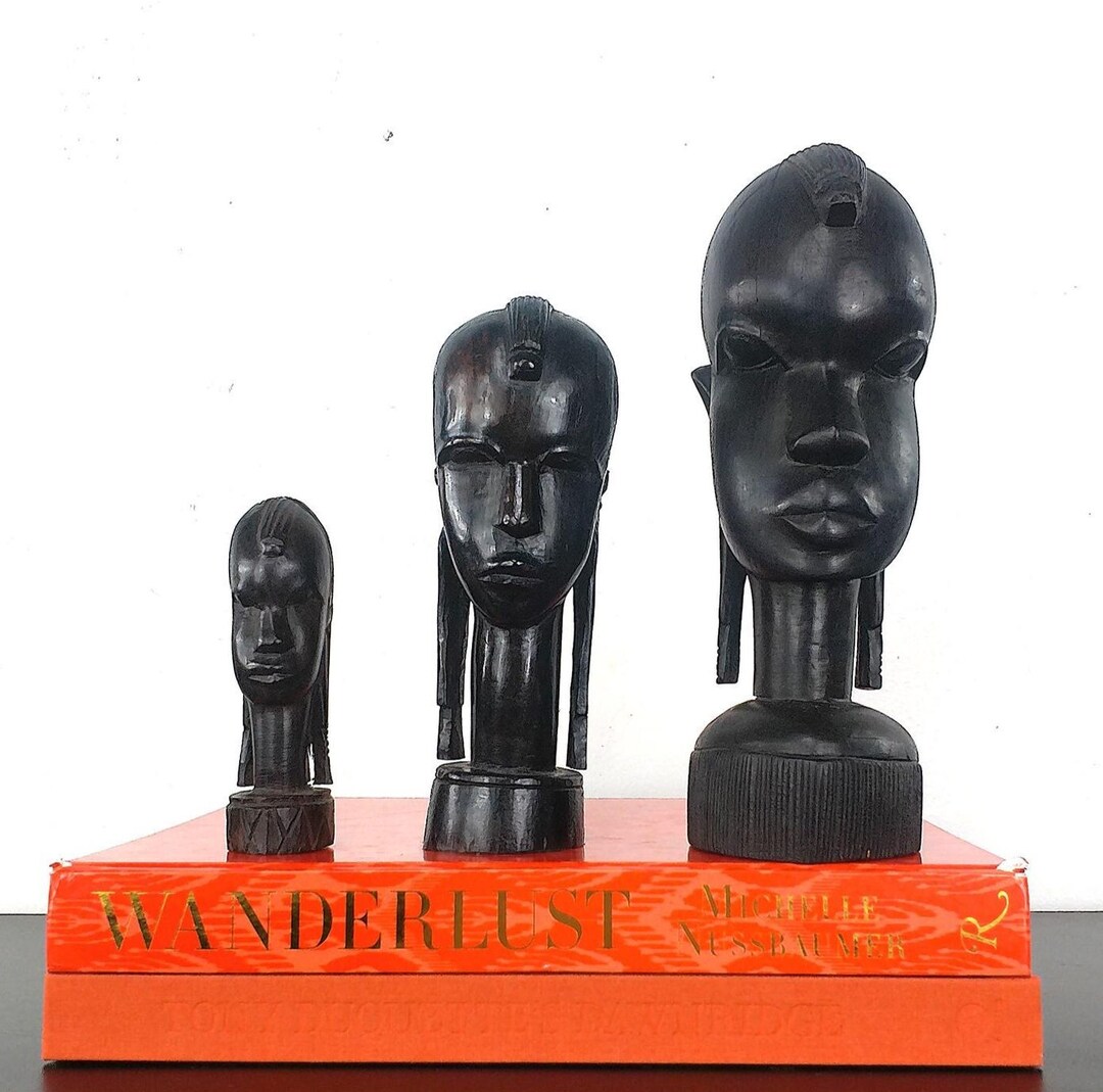 Vintage African Ebony Wood Busts - Set of 3, Tanzania, MCM, Tribal ...
