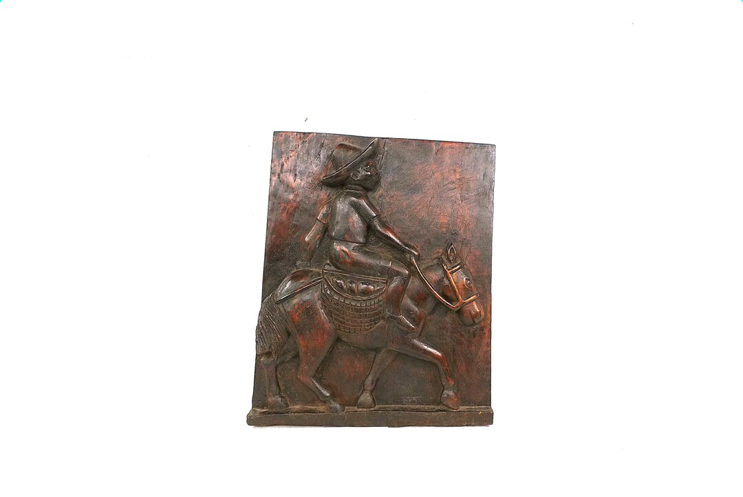 Filipino Vintage Paete Laguna Farmer on Donkey Wall Panel, Hand Carved ...