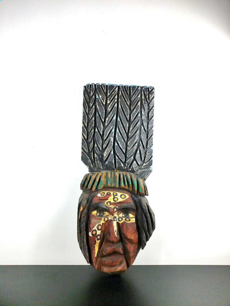 Native American Vintage Wooden Folk Art Indian Chief Portrait Signed ...