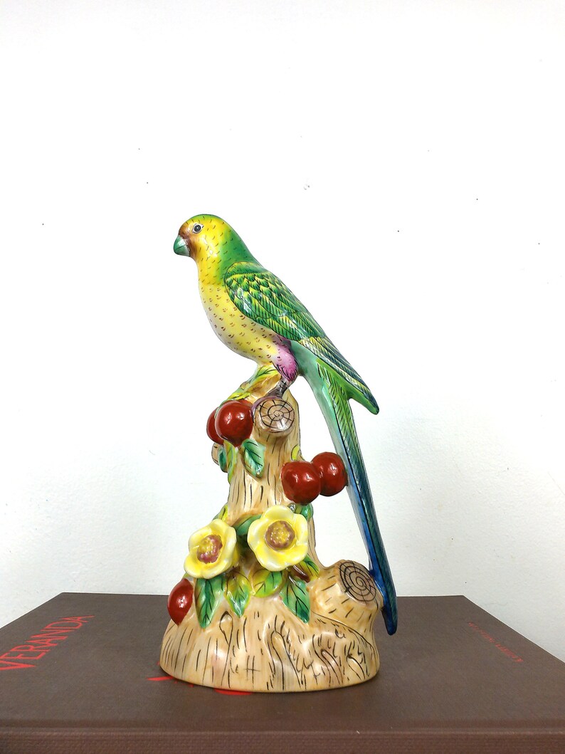 Chinese Meissen Style Famille Rose Parrot Statue, Antique Chinoiserie ...
