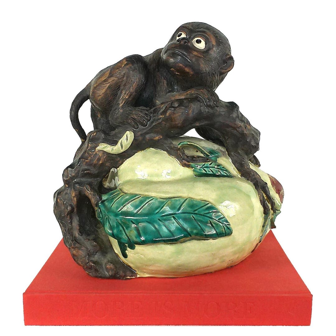 Antique Ceramic Majolica Monkey Sculpture, Grand Millennial, Feng Shui ...