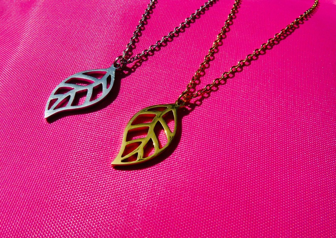 Leaf Pendant Necklace - Stencil Outline Leaves - Gold & Silver ...
