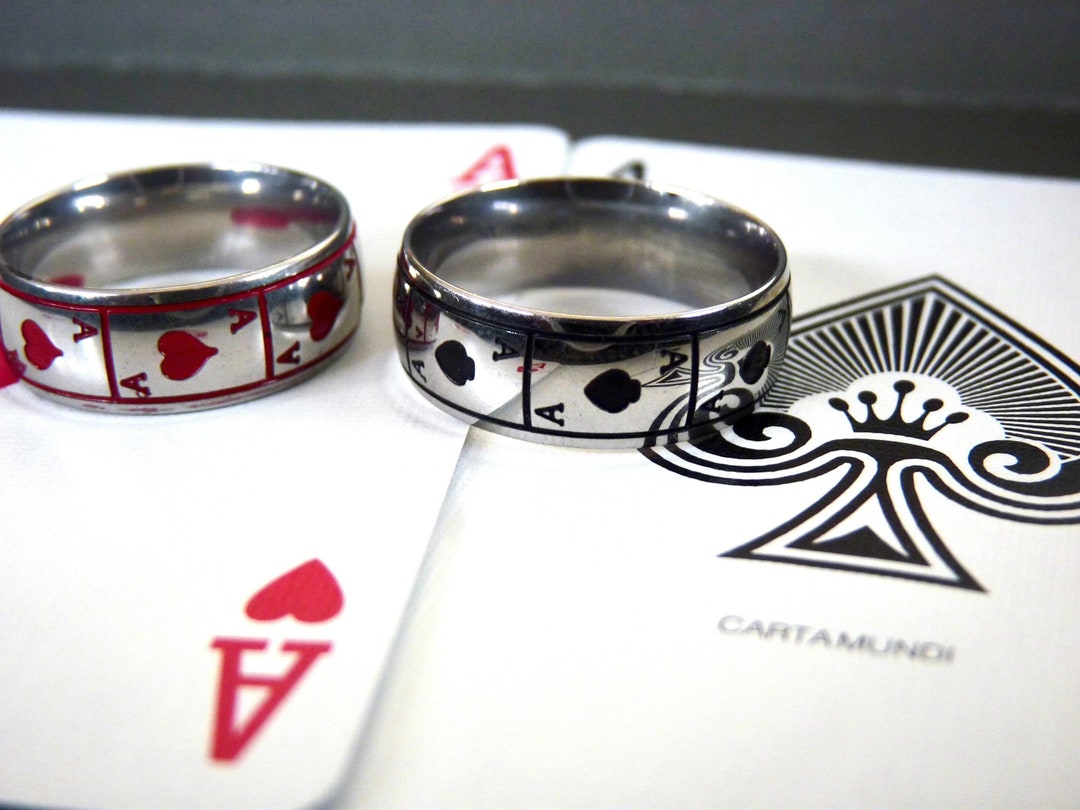 Ace of Hearts & Ace of Spades Ring - Stainless Steel Card Ring - Poker ...