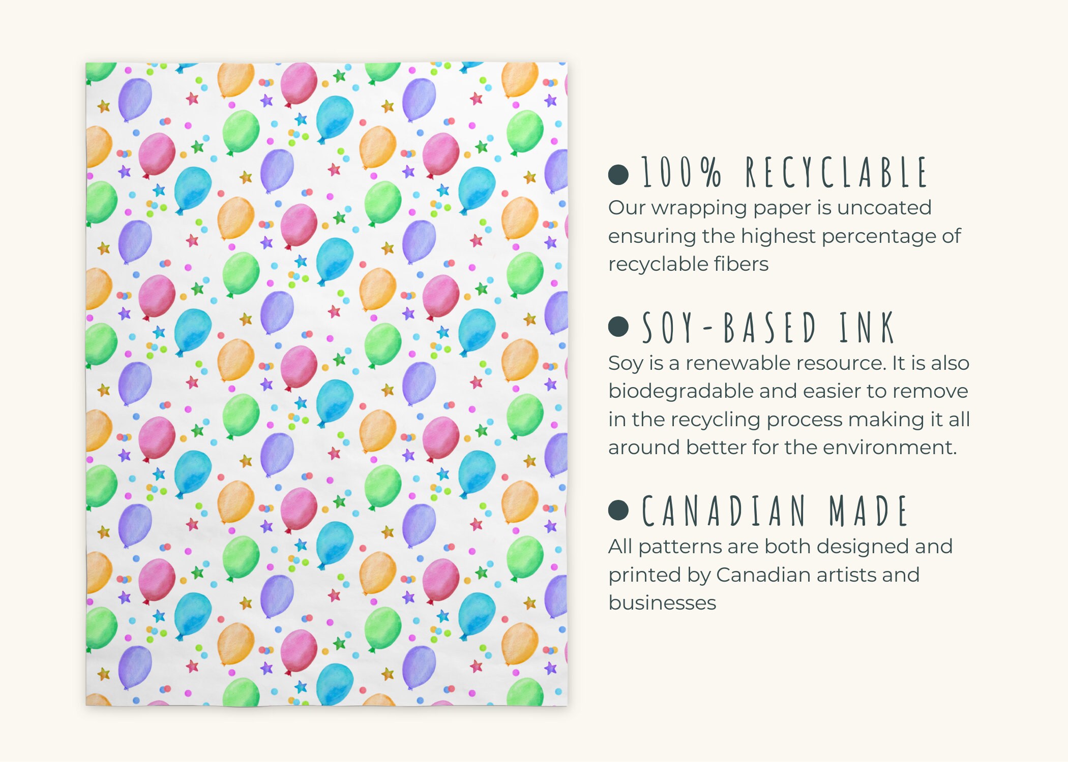 Birthday Balloons Gift Wrap Sheets Eco Friendly Wrapping Paper ...