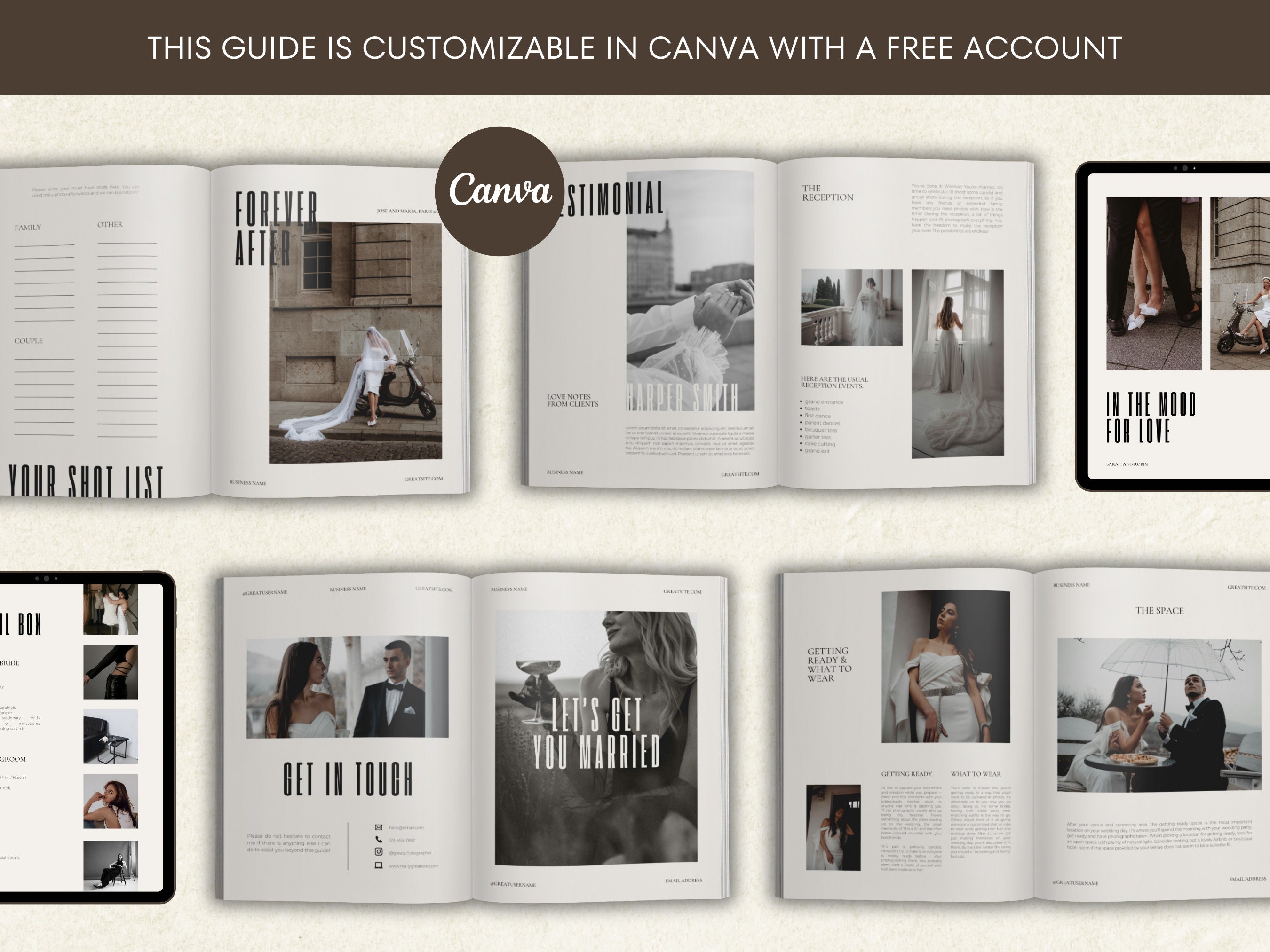 CANVA Modern Minimalist Wedding Photography Client Guide With Content ...