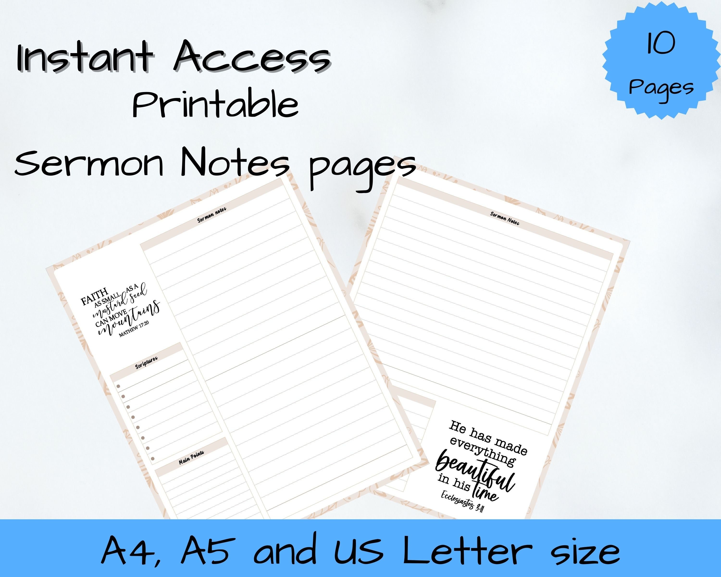 Printable Sermon Notes, Bible Study Template, Sermon Journal, Printable ...