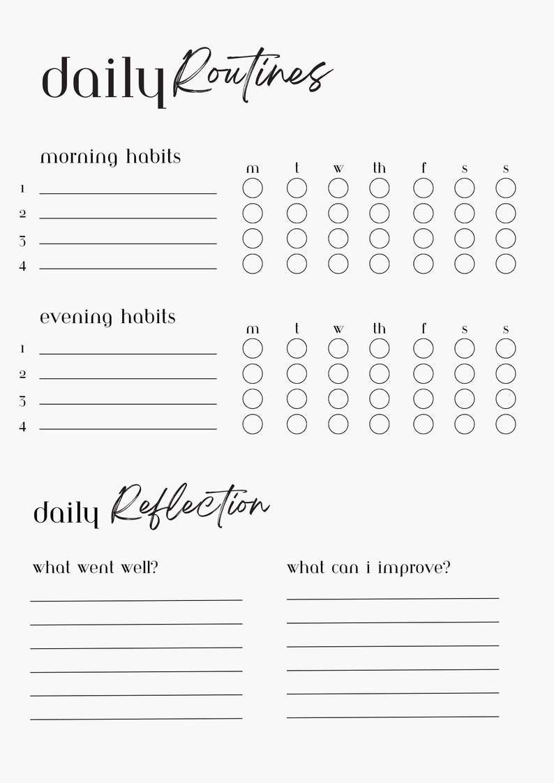 Daily Routine Planner Digital Download Notes Weekly Tracker Etsy