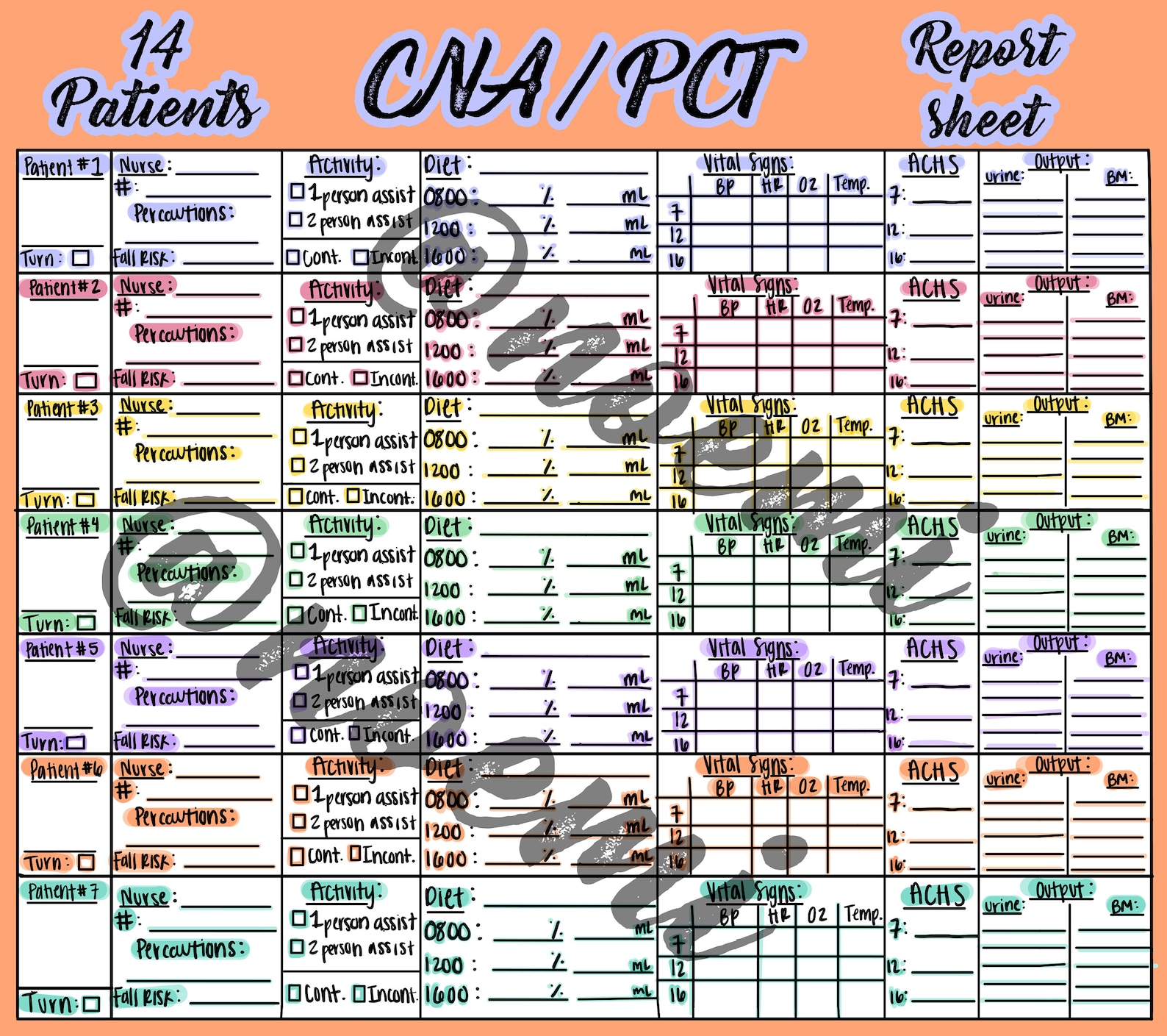 CNA Report Sheet Printable 14 Patient Report Sheet Tcp - Etsy Ireland