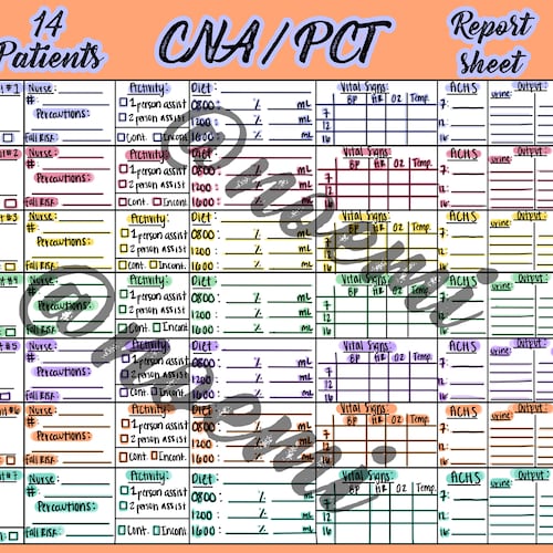 CNA Report Sheet Printable 14 Patient Report Sheet Tcp - Etsy